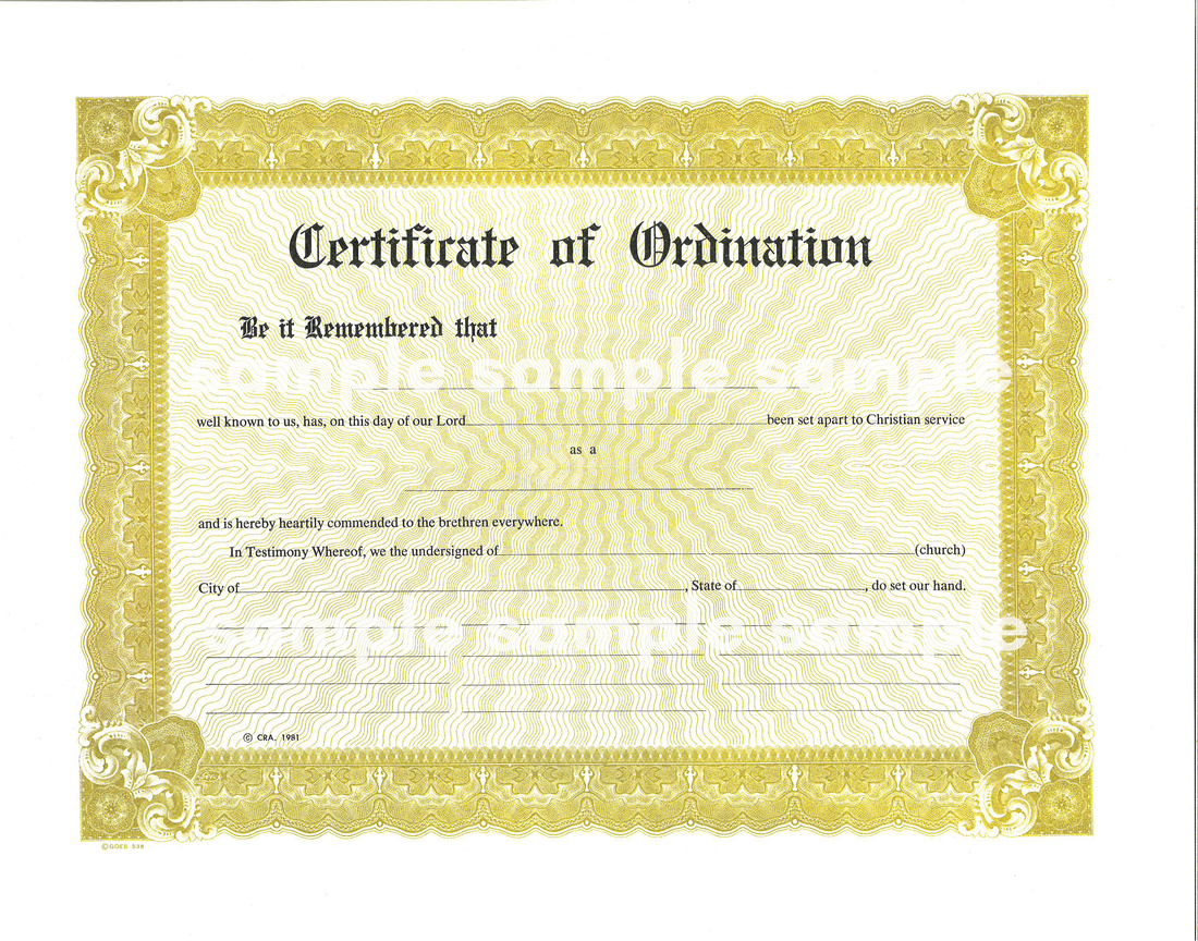 Ordination Certificates – The Christian Restoration Association